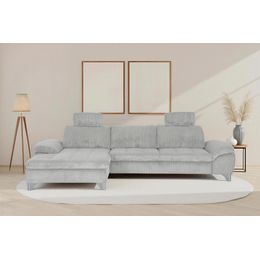 Ecksofa DIE PLANBAR "MP-IN14007, Breite 306 & 318 cm w&auml;hlbar", cord grau, B:318cm H:84cm T:180cm, 100% Polyester, Sofas, Ecksofa, wahlweise mit Bettfunktion und verstellbaren Kopfst&uuml;tzen