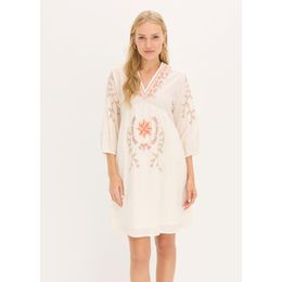 bonprix Minikleid aus reiner Baumwolle, wei&szlig;, Gr.38, Mit 3/4-&Auml;rmeln und Stickerei, 100% Baumwolle