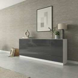 borchardt M&ouml;bel Sideboard BORCHARDT M&Ouml;BEL "Vaasa, Kommode mit 3 T&uuml;ren und 4 Schubk&auml;sten auf Kugelf&uuml;hrungen", wei&szlig; (wei&szlig; matt, graphit hochglanz), B:190cm H:79cm T:35cm, Sideboards, Sideboard, Breite 190 cm