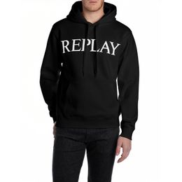 Kapuzensweatshirt Replay, Herren, Gr. L, schwarz, Sweatware, Obermaterial: 80% Baumwolle, 20% Polyester, bedruckt, angesetztes B&uuml;ndchen, Sweatshirts, mit gro&szlig;em Markenprint vorn