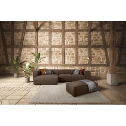 Ecksofa W.Schillig "around-the-block Mega Sofa, viel Platz und hoher Sitzkomfort, L-Form", braun (blush o10), B:341cm H:66cm T:164cm, ROHLEDER Jacquard-Flachgewebe Q2 O10 (60% Polyacryl, 40% Polyester), Sofas, Ecksofa, mit eleganter Biese, mit Federkern, Breite 341 cm