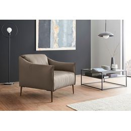 Cocktailsessel W.Schillig "sally Design-Sessel, bequem und zeitlos, tolle Verarbeitungsdetails", braun (stone z59), B:84cm H:78cm T:84cm, Longlife Xtra-Leder Z59: Glattleder mit modischer Pr&auml;gung. Hautst&auml;rke 0, 9 - 1, 1 mm., Sessel, Cocktailsessel, mit Metallf&uuml;&szlig;en in Bronze pulverbeschichtet
