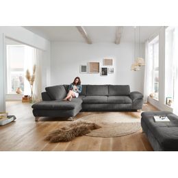 Ecksofa DIE PLANBAR "MP-IN14007, Breite 306 & 318 cm w&auml;hlbar", grau (anthrazit), B:306cm H:84cm T:197cm, 100% Polyester, Sofas, Ecksofa, wahlweise mit Bettfunktion und verstellbaren Kopfst&uuml;tzen, in Cord