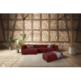 Ecksofa W.Schillig "around-the-block Mega Sofa, viel Platz und hoher Sitzkomfort, L-Form", rot (ruby rot z59), B:341cm H:66cm T:164cm, Longlife Xtra-Leder Z59: Glattleder mit modischer Pr&auml;gung. Hautst&auml;rke 0, 9 - 1, 1 mm, Sofas, Ecksofa, mit eleganter Biese, mit Federkern, Breite 341 cm