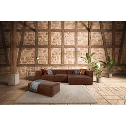 Ecksofa W.Schillig "around-the-block Mega Sofa, viel Platz und hoher Sitzkomfort, L-Form", braun (tabacco z69), B:341cm H:66cm T:164cm, Longlife Xtra-Leder Z69: Das feinnarbige, gedeckte Softleder Z69 besticht durch seine au&szlig;ergew&ouml;hnliche Weichheit im trendigen &raquo;Vintage-Look&laquo;, Hautst&auml;rke 0, 9 - 1, 1 mm;Longlife fabric Flachgewebe T88 (100% Polyester), Sofas, Ecksofa, mit eleganter Biese, mit Feder