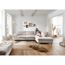Ecksofa DIE PLANBAR "MP-IN14007, Breite 306 & 318 cm w&auml;hlbar", beige (ecru), B:306cm H:84cm T:197cm, 100% Polyester, Sofas, Ecksofa, wahlweise mit Bettfunktion und verstellbaren Kopfst&uuml;tzen, in Cord