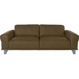 2,5-Sitzer W.Schillig "montanaa bequem, Federkernunterfederung, elegant und edel", gr&uuml;n (camouflage z69), B:232cm H:78cm T:94cm, Sofas, mit Metallkufen in Silber matt, Breite 232 cm