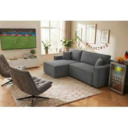 Ecksofa OTTO HOME "CASSI L-Form, 241cm - OTTO. Verl&auml;ssliche Qualit&auml;t.", grau (anthrazit), B:241cm H:80cm T:48cm, Sofas, Ecksofa, Schlaffunktion (133/200), Bettkasten, Cord, Unser Tiefpreis, Topseller