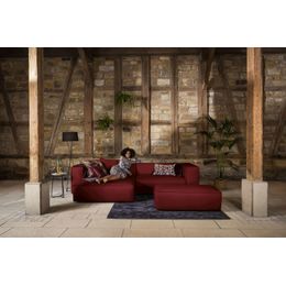 Ecksofa W.Schillig "around-the-block Mega-Sofa & Hocker, viel Platz, Breite 300cm, L-Form", rot (ruby rot z59), B:300cm H:66cm T:164cm, Longlife Xtra-Leder Z59: Glattleder mit modischer Pr&auml;gung. Hautst&auml;rke 0, 9 - 1, 1 mm, Sofas, Ecksofa, inklusive Hocker, mit eleganter Biese, mit Federkern