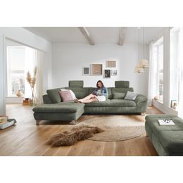 Ecksofa DIE PLANBAR "MP-IN14007, Breite 306 & 318 cm w&auml;hlbar", cord forest, B:306cm H:84cm T:197cm, 100% Polyester, Sofas, Ecksofa, wahlweise mit Bettfunktion und verstellbaren Kopfst&uuml;tzen