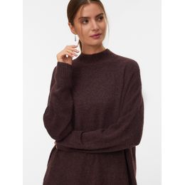 V&eacute;ro Moda Strickpullover VERO MODA "VMPLAZA LS HIGHNECK LONG PULLOVER GA BOO", Damen, Gr. S, braun (fudge detail:melange), Strick, Obermaterial: 64% Polyester, 19% Polyacryl, 8% Nylon, 5% Wolle, 4% Elasthan, meliert, oversize Po-bedeckend, hoch geschlossener Ausschnitt, Strickb&uuml;ndchen, Pullover Strickpullover