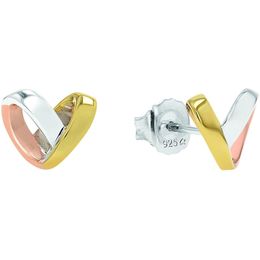 Paar Ohrstecker Amor "Herz", rosa (silberfarben, gelbgoldfarben, ros&eacute;goldfarben), Ohrringe, Damen, Silber 925 (Sterlingsilber)
