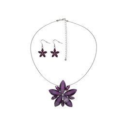 Steuer Modeschmuck Schmuckset Set aus Collier und Ohrhaken Bl&uuml;te lila