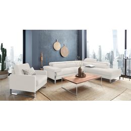 Ecksofa W.Schillig "finn, toller Sitzkomfort, L-Form, hochwertige Verarbeitungsdetails", wei&szlig; (wei&szlig; z59), B:281cm H:71cm T:230cm, Flachgewebe S22 (100% Polyester);Stoff S37 (100% Polyester);Longlife Xtra-Leder Z59: Glattleder mit modischer Pr&auml;gung. Hautst&auml;rke 0, 9 - 1, 1 mm, Sofas, Ecksofa, German Design Award 2016, Fu&szlig;gestell Chrom gl&auml;nzend, Breite 281 cm