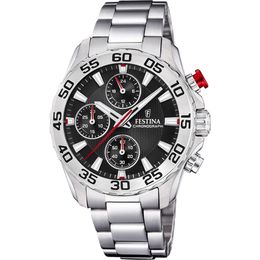 Chronograph Festina "Junior Collection", silber (silberfarben, schwarz), Armbanduhren, Kinder, Chronograph, Armbanduhr, Quarzuhr, Kinderuhr, Stoppfunktion, ideal als Geschenk
