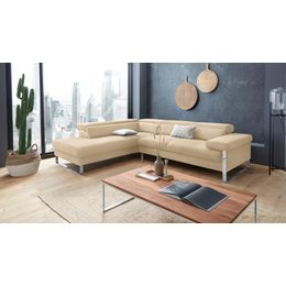 Ecksofa W.Schillig "finn, toller Sitzkomfort, L-Form, hochwertige Verarbeitungsdetails", beige (sahara s37), B:281cm H:71cm T:230cm, Flachgewebe S22 (100% Polyester);Stoff S37 (100% Polyester);Longlife Xtra-Leder Z59: Glattleder mit modischer Pr&auml;gung. Hautst&auml;rke 0, 9 - 1, 1 mm, Sofas, Ecksofa, German Design Award 2016, Fu&szlig;gestell Chrom gl&auml;nzend, Breite 281 cm