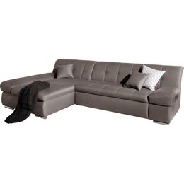 Ecksofa DOMO collection "MONA 297x173 cm, modern und komfortabel", grau (stone), B:297cm H:80cm T:173cm, Struktur fein 100% Polyester;Chenilleoptik 100% Polyester;SOFTLUX/Struktur fein 100% Polyester, Sofas, Ecksofa, whlw. mit Bettfunktion, L-Form