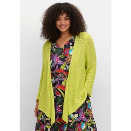 sheego by Joe Browns sheego Gro&szlig;e Gr&ouml;&szlig;en Strickjacke im H&auml;kel-Look, mit Zipfelsaum, limone, Gr&ouml;&szlig;e 48/50 - Damen