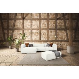 Ecksofa W.Schillig "around-the-block Mega Sofa, viel Platz und hoher Sitzkomfort, L-Form", wei&szlig; (wei&szlig; z59), B:341cm H:66cm T:164cm, Longlife Xtra-Leder Z59: Glattleder mit modischer Pr&auml;gung. Hautst&auml;rke 0, 9 - 1, 1 mm, Sofas, Ecksofa, mit eleganter Biese, mit Federkern, Breite 341 cm