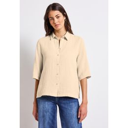 Hemdbluse Street One, Damen, Gr. 34, beige (coastal beige), Web, 100% Baumwolle, unifarben, normal normal, V-Ausschnitt, B&uuml;ndchen, Blusen Hemdbluse, mit Knopfleiste