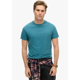 Rundhalsshirt Superdry "ESSENTIAL LOGO EMB TEE", Herren, Gr. S, blau (alaskan blau marl), Single Jersey, Obermaterial: 100% Baumwolle, meliert, slim fit h&uuml;ftlang, Rundhals, Shirts Rundhalsshirt