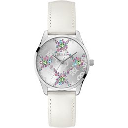 Quarzuhr Guess "LUSTER", wei&szlig;, Armbanduhren, Damen, Quarzuhr, Armbanduhr, Damenuhr, Lederarmband, Mineralglas, analog