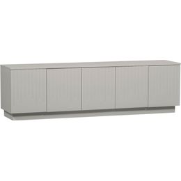 Lowboard Woood "Pencil mit Holzschnitzerei-T&uuml;ren und Kabel&ouml;ffnung", nebel, B:180cm H:52cm T:40cm, FSC-zertifiziertes Massivholz, Sideboards, Lowboard, FSC Massivkiefer, gefr&auml;ste T&uuml;rverzierung