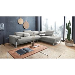 Ecksofa W.Schillig "finn, toller Sitzkomfort, L-Form, hochwertige Verarbeitungsdetails", grau (steel s22), B:281cm H:71cm T:230cm, Flachgewebe S22 (100% Polyester);Stoff S37 (100% Polyester);Longlife Xtra-Leder Z59: Glattleder mit modischer Pr&auml;gung. Hautst&auml;rke 0, 9 - 1, 1 mm, Sofas, Ecksofa, German Design Award 2016, Fu&szlig;gestell Chrom gl&auml;nzend, Breite 281 cm