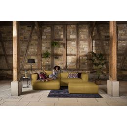 Ecksofa W.Schillig "around-the-block Mega-Sofa & Hocker, viel Platz, Breite 300cm, L-Form", gelb (kurkuma z69), B:300cm H:66cm T:164cm, Longlife Xtra-Leder Z69: Das feinnarbige, gedeckte Softleder Z69 besticht durch seine au&szlig;ergew&ouml;hnliche Weichheit im trendigen &raquo;Vintage-Look&laquo;, Hautst&auml;rke 0, 9 - 1, 1 mm;Longlife fabric Flachgewebe T88 (100% Polyester), Sofas, Ecksofa, inklusive Hocker, mit elegante
