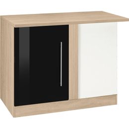 Eckunterschrank KOCHSTATION "KS-Eton", schwarz (schwarz hochglanz), B:110cm H:85cm T:60cm, Schr&auml;nke, Eckunterschrank