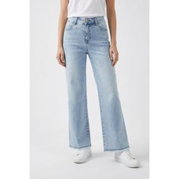 Weite Jeans MAC "DREAM WIDE", Damen, Gr. 42, N-Gr, light azure blau, Web, Obermaterial: 75% Baumwolle, 12% Modal, 9% Polyester, 4% Elasthan, Jeans, mit Fransen am Saum