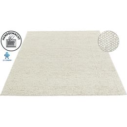 Wollteppich "Ainhoa, handgewebt, Wolle" Gr. 7, beige (creme), B:240cm H:12mm L:320cm, Kunstfaser, Wolle, LeGer Home by Lena Gercke, Teppiche, einfarbig, Wolle, Teppich, Wohnzimmer, Schlafzimmer, Esszimmer