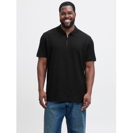 Jack & Jones PlusSize Poloshirt "JJEAUSTIN ZIP POLO SS NOOS PLS", Herren, Gr. 5XL, schwarz (schwarz detail:classic), Jersey, Obermaterial: 58% Polyester, 40% Baumwolle, 2% Elasthan, JACK & JONES PLUSSIZE, unifarben, regular fit, Shirts