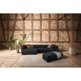 Ecksofa W.Schillig "around-the-block Mega Sofa, viel Platz und hoher Sitzkomfort, L-Form", grau (midnight o10), B:341cm H:66cm T:164cm, ROHLEDER Jacquard-Flachgewebe Q2 O10 (60% Polyacryl, 40% Polyester), Sofas, Ecksofa, mit eleganter Biese, mit Federkern, Breite 341 cm
