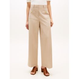 Chinohose Tommy Hilfiger "PREPPY COTTON WIDE LEG CHINO", Damen, Gr. 46, N-Gr, beige, Web, Obermaterial: 65% Baumwolle, 33% Lyocell, 2% Elasthan, unifarben, l&auml;ssig geschnitten lang, Hosen Chinohose, mit B&uuml;gelfalten, Mid Rise