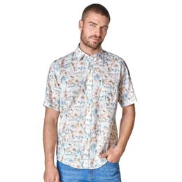 Kurzarmhemd Casamoda "Casamoda Leinenhemd Kurzarm Print", Herren, Gr. L, Normalgr&ouml;&szlig;en, bunt (beige), 52% Leinen, 48% Baumwolle, bedruckt, l&auml;ssig geschnitten, Hemden