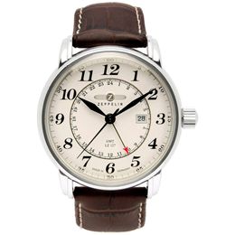 Quarzuhr Zeppelin "LZ 127 Graf Zeppelin", braun (braun, cremefarben), Armbanduhren, Herren, Quarzuhr, Armbanduhr, Herrenuhr, Datum, GMT, Made in Germany