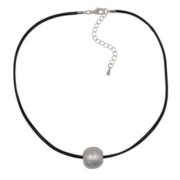 Kette mit Anh&auml;nger Steuer "Metall Geb&uuml;rstet Lederband schwarz", silber (silbergrau), Halsketten, Damen, 52,5cm, Metall, L: 52,5 B: 2mm, matt, B:2mm
