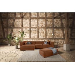 Ecksofa W.Schillig "around-the-block Mega Sofa, viel Platz und hoher Sitzkomfort, L-Form", braun (cognac z69), B:341cm H:66cm T:164cm, Longlife Xtra-Leder Z69: Das feinnarbige, gedeckte Softleder Z69 besticht durch seine au&szlig;ergew&ouml;hnliche Weichheit im trendigen &raquo;Vintage-Look&laquo;, Hautst&auml;rke 0, 9 - 1, 1 mm;Longlife fabric Flachgewebe T88 (100% Polyester), Sofas, Ecksofa, mit eleganter Biese, mit Federk