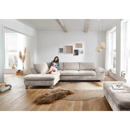 Ecksofa DIE PLANBAR "MP-IN14007, Breite 306 & 318 cm w&auml;hlbar", beige (ecru), B:306cm H:84cm T:197cm, 100% Polyester, Sofas, Ecksofa, wahlweise mit Bettfunktion und verstellbaren Kopfst&uuml;tzen, in Cord