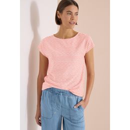 T-Shirt Cecil, Damen, Gr. L (42), coral, Stoff, 65% Polyester, 35% Viskose, gestreift, normal normal, U-Boot-Ausschnitt, abgesteppt, Shirts T-Shirt, mit feinen Streifen