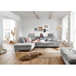 Ecksofa DIE PLANBAR "MP-IN14007, Breite 306 & 318 cm w&auml;hlbar", grau, B:306cm H:84cm T:197cm, 100% Polyester, Sofas, Ecksofa, wahlweise mit Bettfunktion und verstellbaren Kopfst&uuml;tzen, in Cord