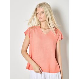 Shirttop Apricot "Top", Damen, Gr. XS (34), rot (koralle), gewebt, Obermaterial: 82% Viskose CV. 18% Leinen LI., unifarben, Nicht angegeben, V-Ausschnitt, Tops Shirttop, Spitze