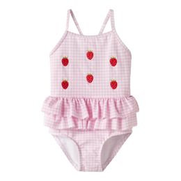 Badeanzug name it "NMFZAMMER SWIMSUIT", M&auml;dchen, Gr. 122/128, N-Gr, pirouette, Jersey, Elasthan, Polyamid, Polyester, gestreift, Badeanz&uuml;ge Badeanzug, mit Stickerei und R&uuml;schen
