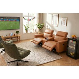 2-Sitzer OTTO HOME "LUND, Kinosofa, Relaxfunktion, TV-Sessel, manuell/elektrisch (USB-A)", braun (cognac), B:195cm H:97cm T:99cm, Kunstleder 100% Polyurethan, Sofas, Kopfteilverstellung, Getr&auml;nkachhalter, u. Staufach