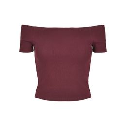 T-Shirt Urban Classics "Urban Classics Damen Ladies Off Shoulder Rib Tee", Damen, Gr. L, rotwine, 97% Baumwolle, 3% Elasthan, unifarben, slim fit, Carmenausschnitt, Shirts T-Shirt