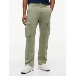 Cargohose Tommy Jeans "CANVAS CARGO PANT", Herren, Gr. 30, L&auml;nge 32, spring olive, Web, Obermaterial: 97% Baumwolle, 3% Elasthan, unifarben, regular fit lang, Hosen Cargohose, Regular fit mit Cargotaschen