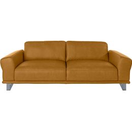 2,5-Sitzer W.Schillig "montanaa bequem, Federkernunterfederung, elegant und edel", gelb (kurkuma z69), B:232cm H:78cm T:94cm, Sofas, mit Metallkufen in Silber matt, Breite 232 cm