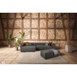Ecksofa W.Schillig "around-the-block Mega Sofa, viel Platz und hoher Sitzkomfort, L-Form", grau (stone o10), B:341cm H:66cm T:164cm, ROHLEDER Jacquard-Flachgewebe Q2 O10 (60% Polyacryl, 40% Polyester), Sofas, Ecksofa, mit eleganter Biese, mit Federkern, Breite 341 cm