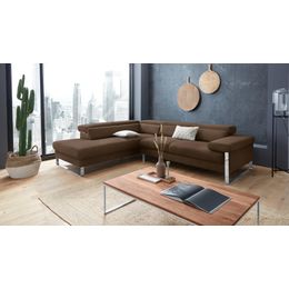 Ecksofa W.Schillig "finn, toller Sitzkomfort, L-Form, hochwertige Verarbeitungsdetails", braun (mocca s37), B:281cm H:71cm T:230cm, Flachgewebe S22 (100% Polyester);Stoff S37 (100% Polyester);Longlife Xtra-Leder Z59: Glattleder mit modischer Pr&auml;gung. Hautst&auml;rke 0, 9 - 1, 1 mm, Sofas, Ecksofa, German Design Award 2016, Fu&szlig;gestell Chrom gl&auml;nzend, Breite 281 cm